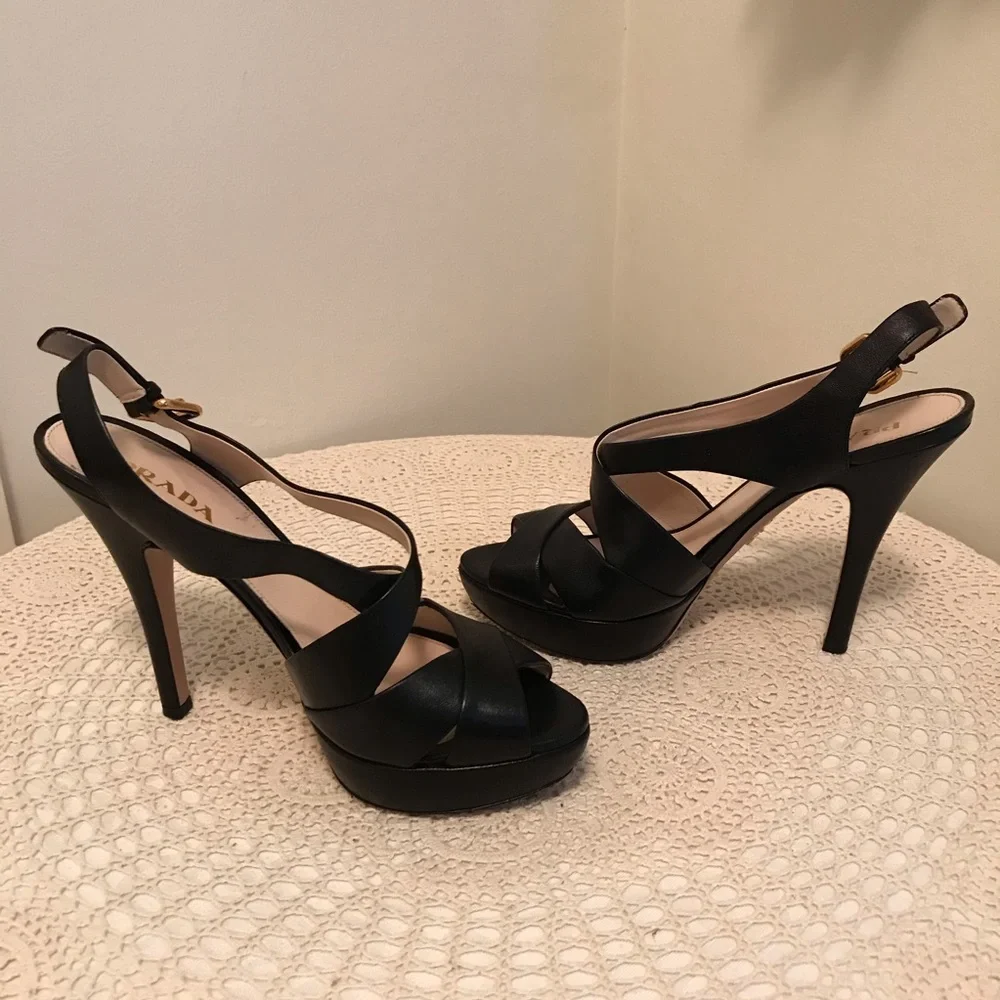 Prada | Shoes | Prada Black Strappy Platforms Wrap Sandals Size 9 ...